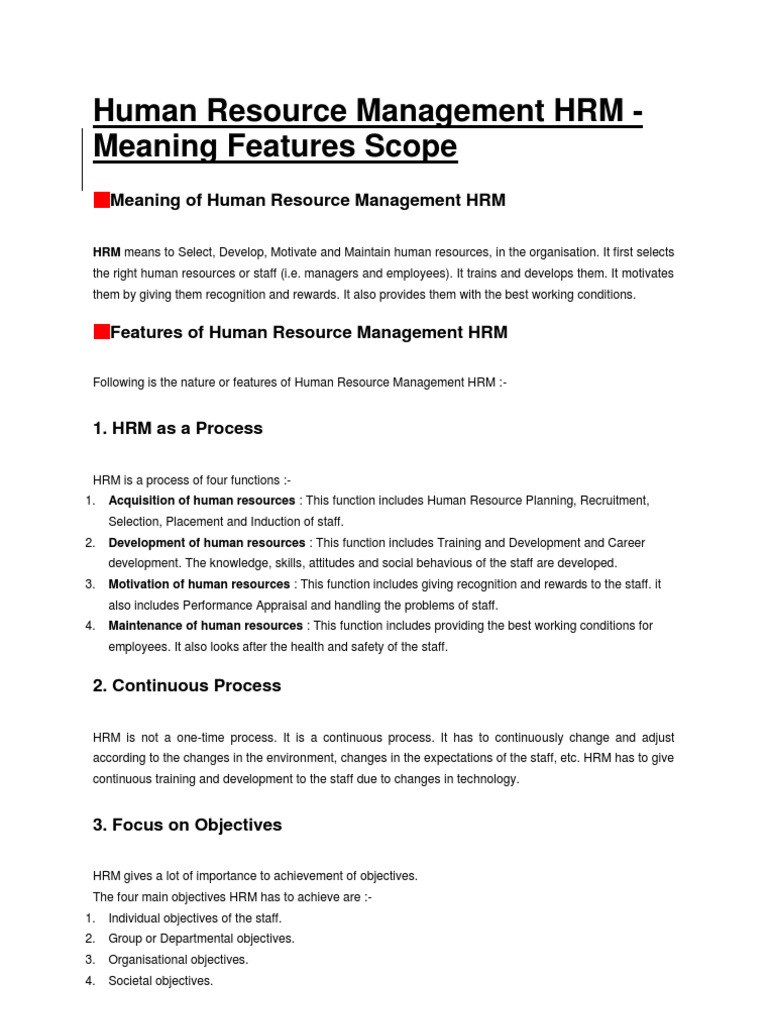 HRM: Meaning, Features, and Scope | PDF | Human Resource Management ...