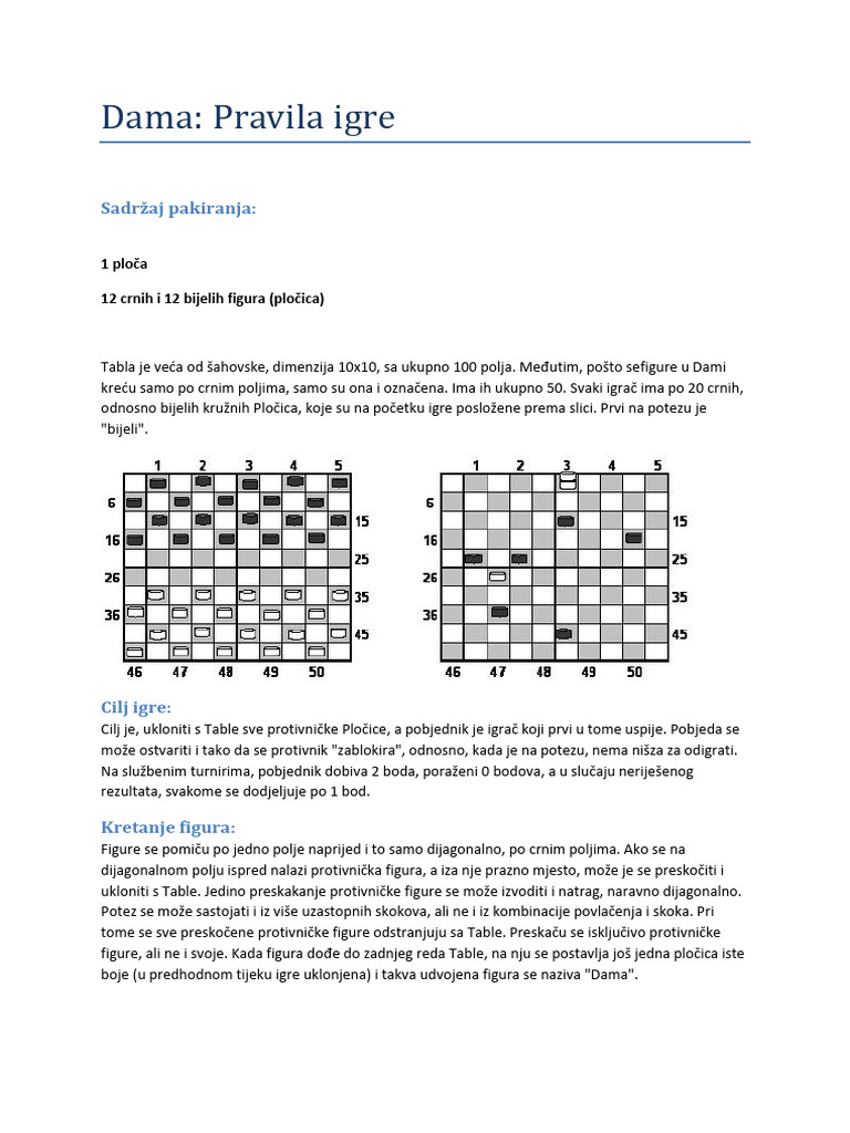 Pravila Igre Dama HR | PDF