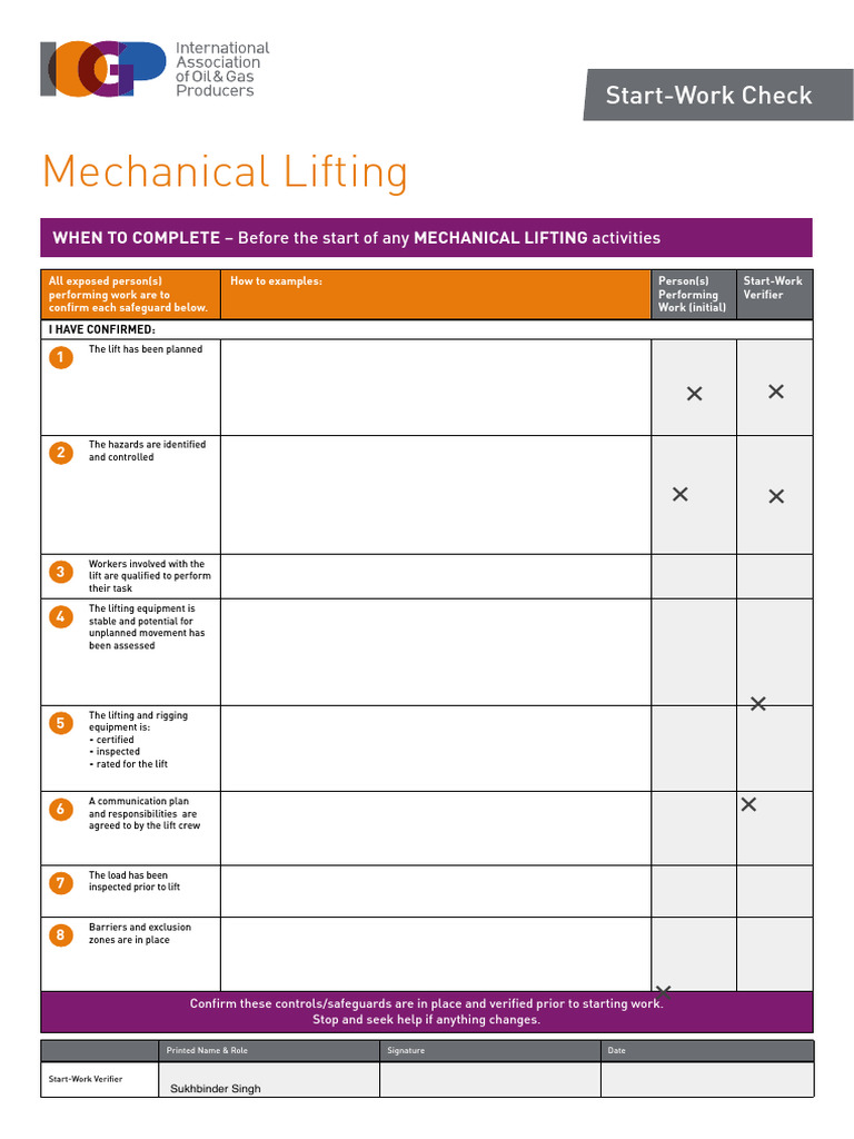 Mechanical Lifting Safety Checklist | PDF | Safety