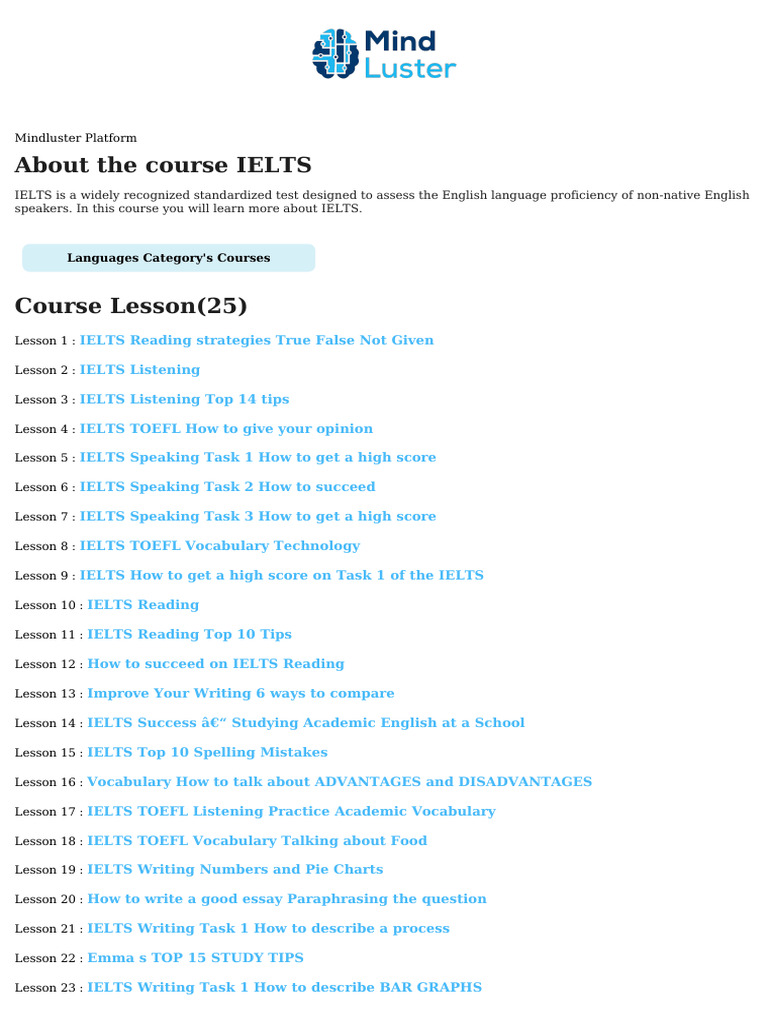 IELTS Course Overview and Lessons | PDF
