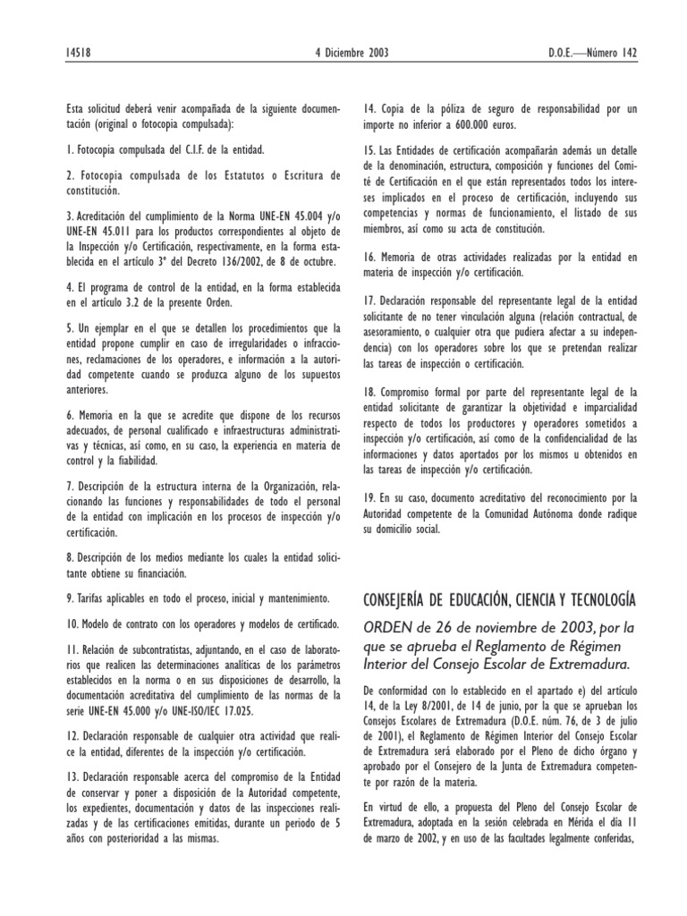 Orden 26 Nov 2003 | PDF | Comisión Europea | Regulación
