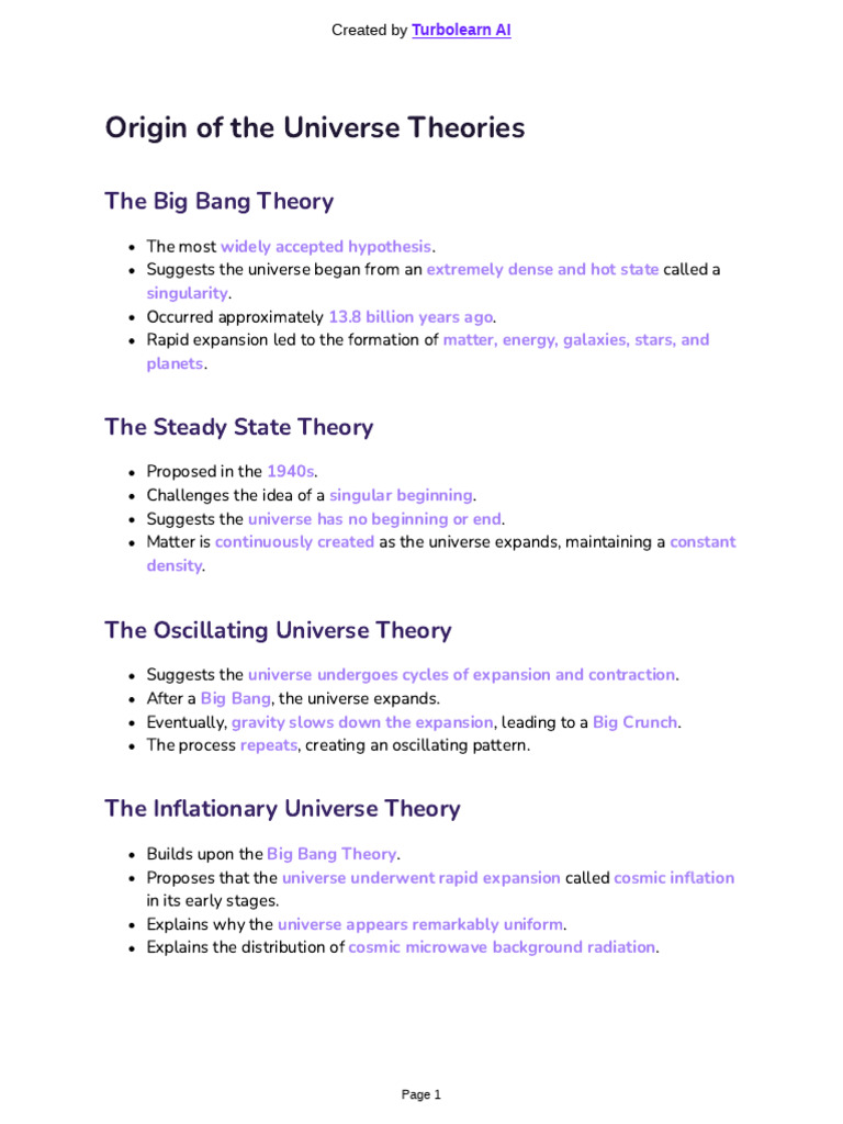 Origin of The Universe Theories: The Big Bang Theory | PDF
