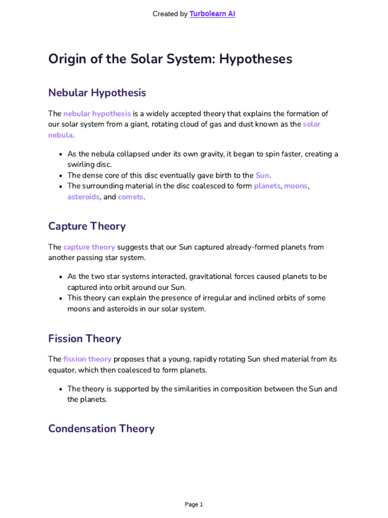 Origin of The Solar System: Hypotheses: Nebular Hypothesis | PDF