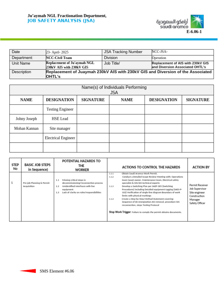 JSA - Replacement of Juaymah 230kV AIS With 230kV GIS and Diversion of ...