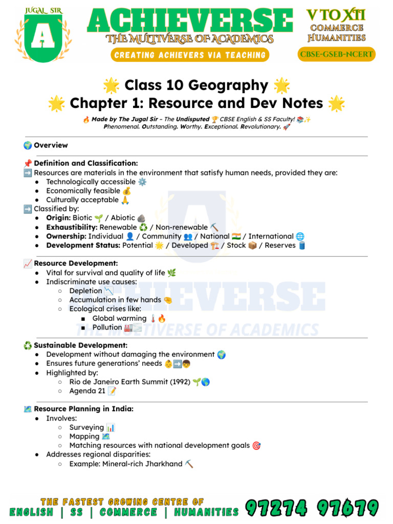 ? Class 10 Geo - Chapter 1 - Resource and Development? | PDF | Soil | Desert