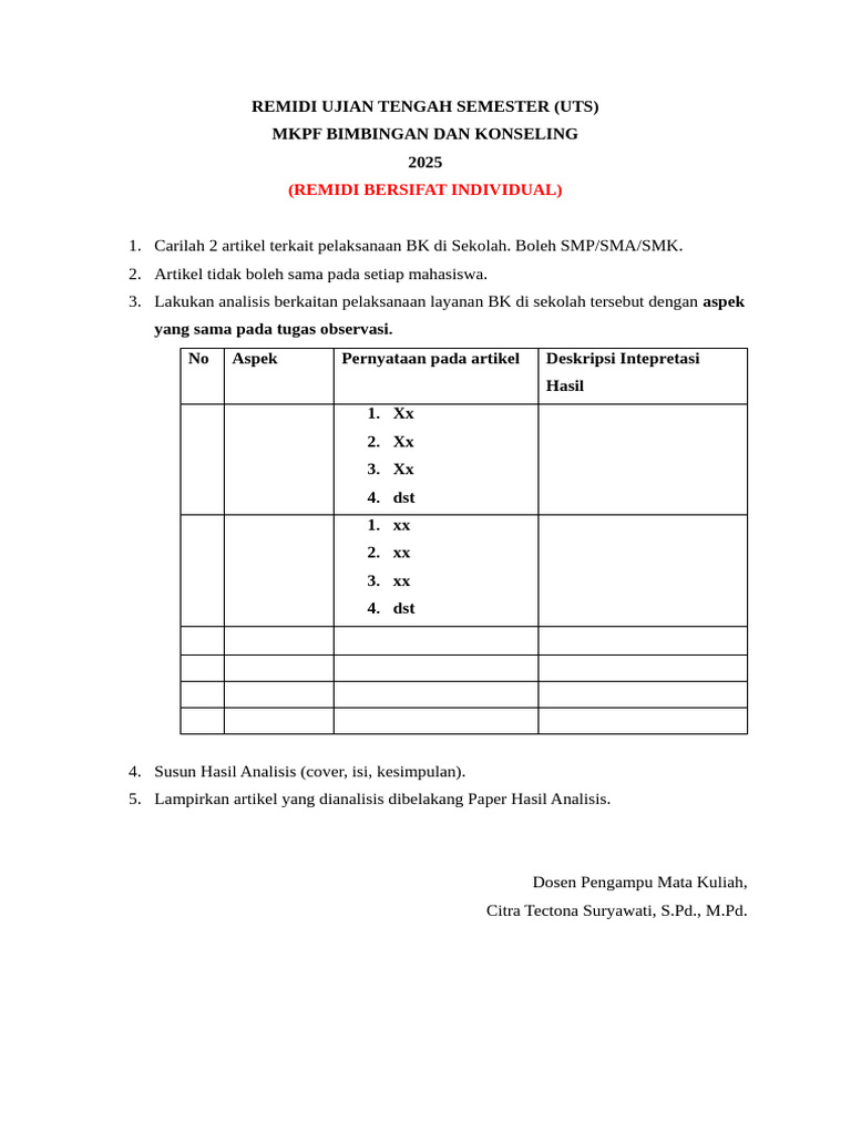 Remidi Uts MKDK BK 2025 | PDF