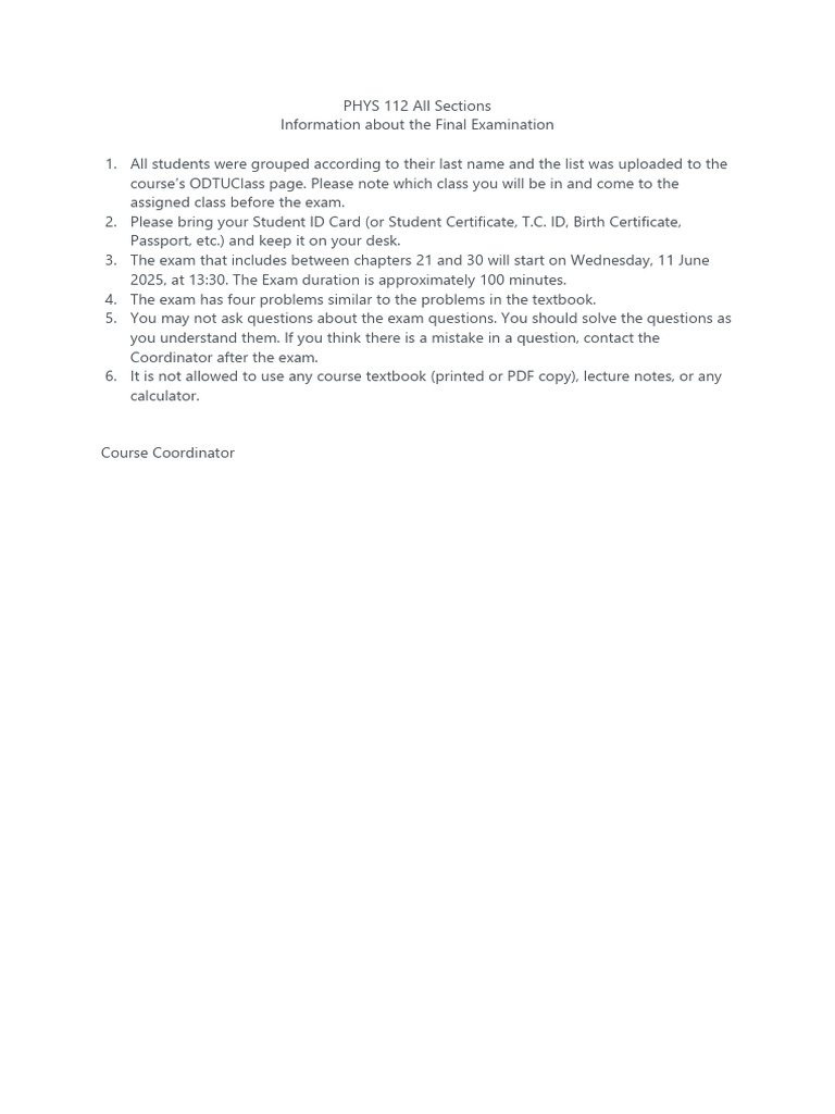 FinalExam Information | PDF