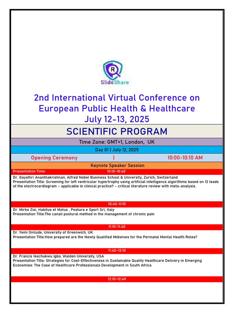 International Virtual Conference on Public Health | PDF | Health Care ...