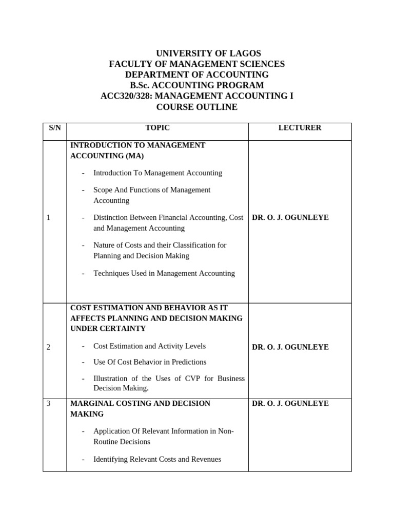 ACC320 Management Accounting Course Outline | PDF | Management ...