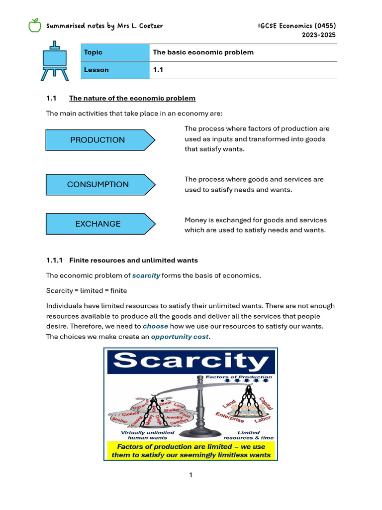 IGCSE Economics: The Economic Problem | PDF