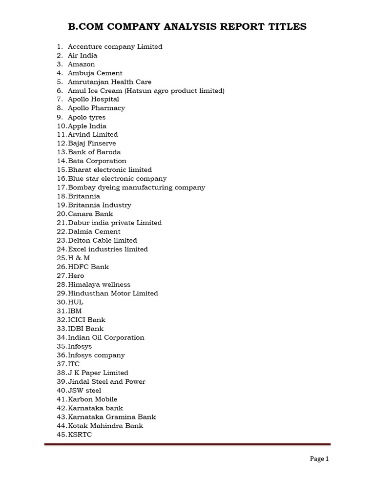 Company Analysis Titles | PDF