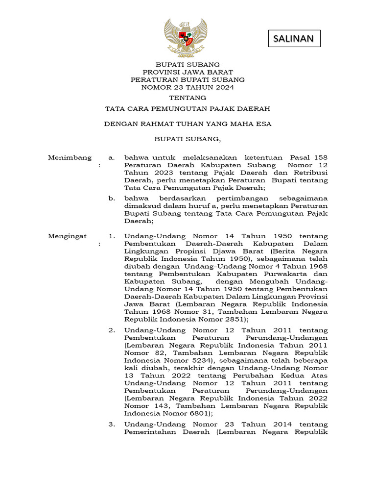 Perbup 23 Tahun 2024 SALINAN | PDF