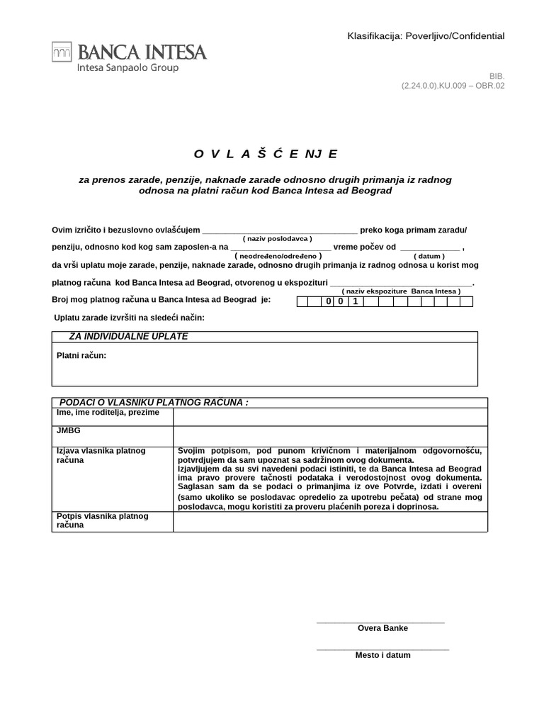 Potvrda o Zaposlenju I Visini Primanja Prilog 2 | PDF