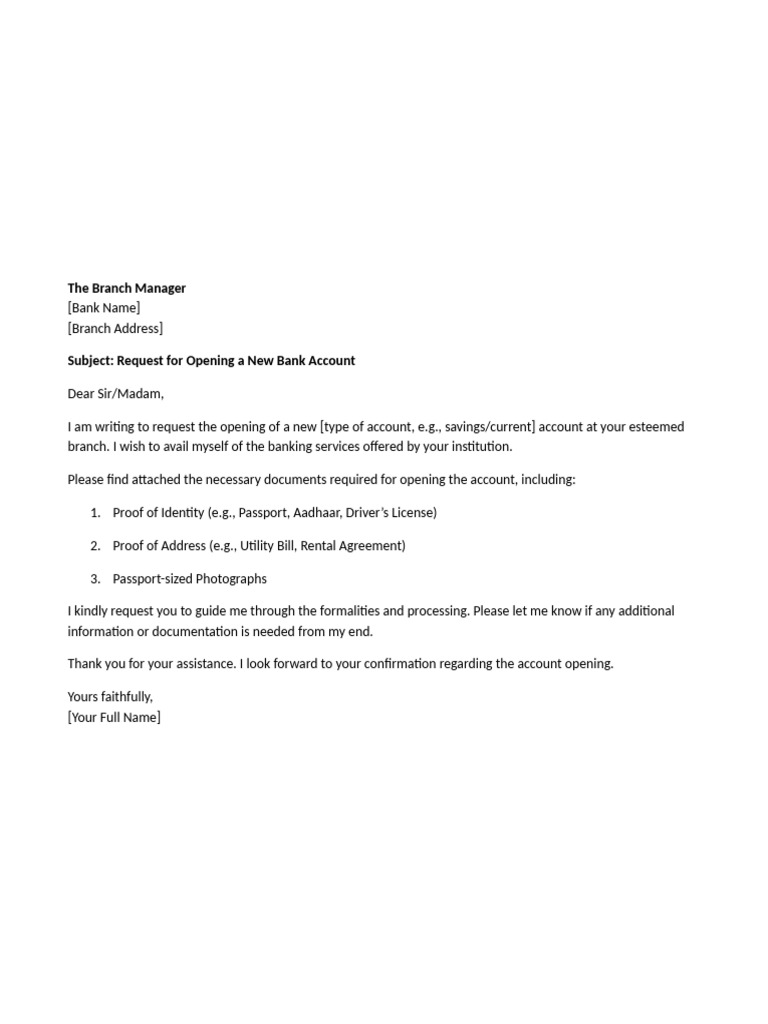 New Bank Account Opening Request | PDF