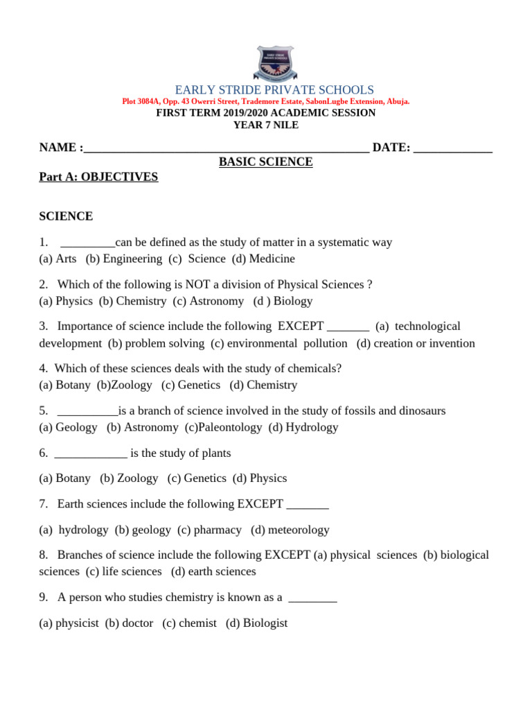 Year 7 Basic Science Exam Guide | PDF | Foods | Reproductive System