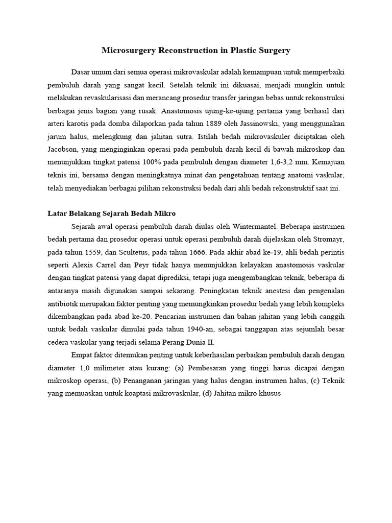 Microsurgery Reconstruction in Plastic Surgery | PDF