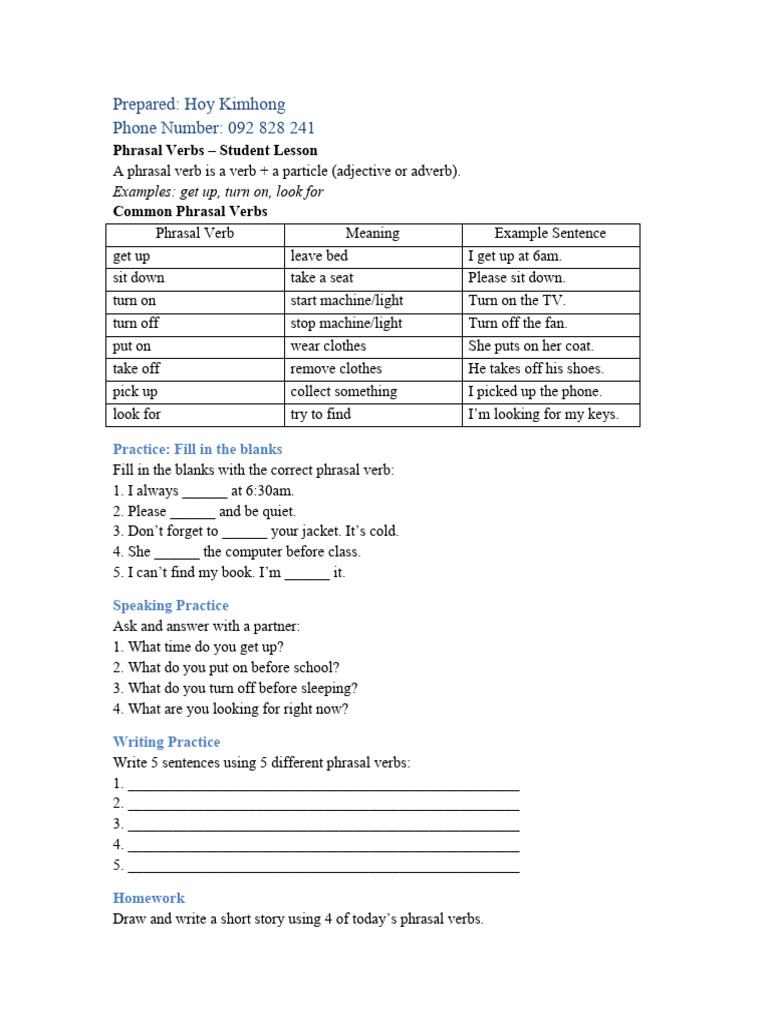 Phrasal Verbs Student Lesson | PDF