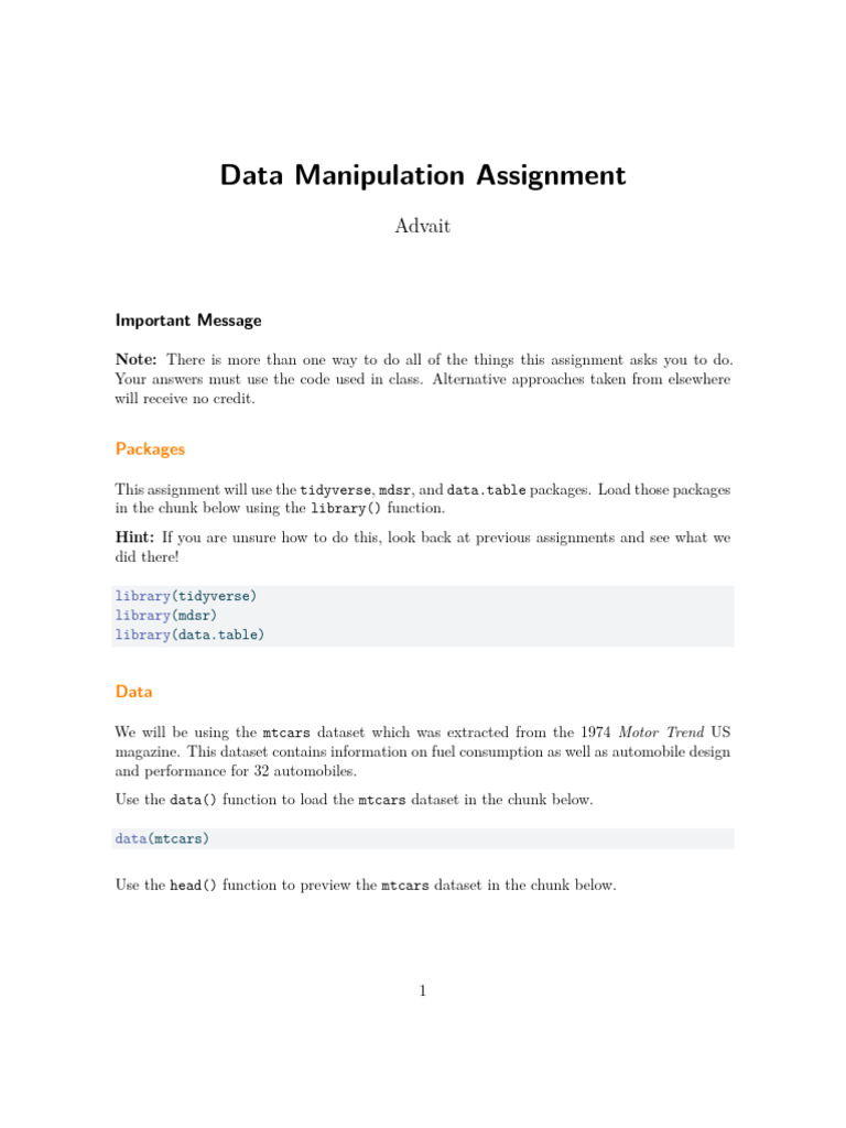 Data Manipulation with mtcars Dataset | PDF | Car | Motor Vehicle