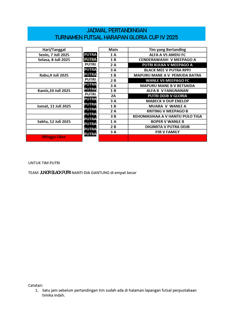 Jadwal Pertandingan 2025 | PDF