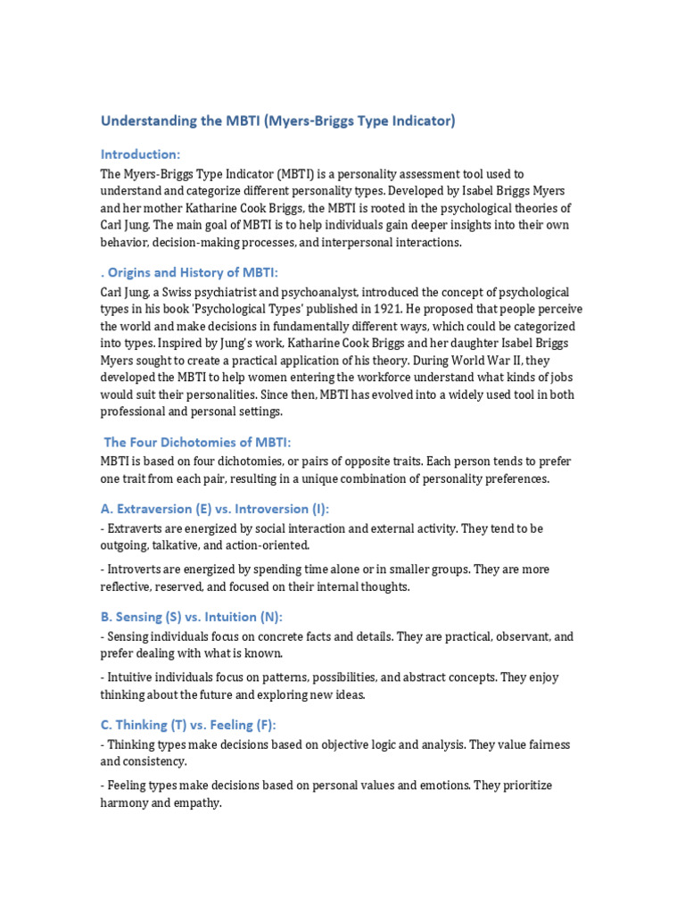 Mbti (Myers-Briggs Type Indicator) | PDF | Extraversion And Introversion | Psychology