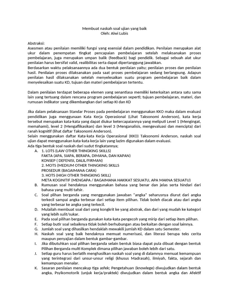 Membuat Naskah Soal Ujian Yang Baik | PDF