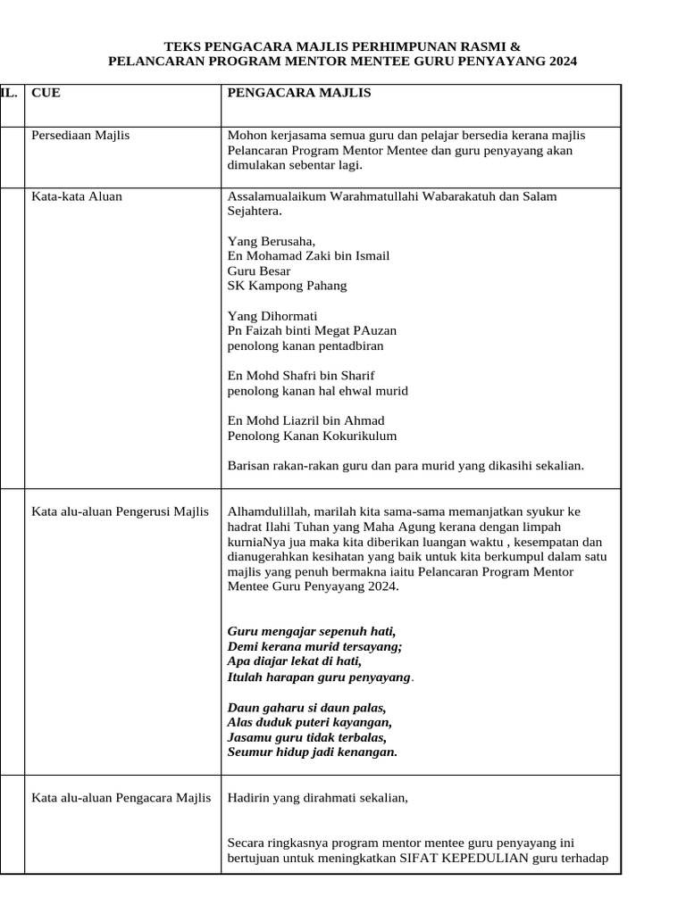 Teks MC Program Mento Mentee | PDF