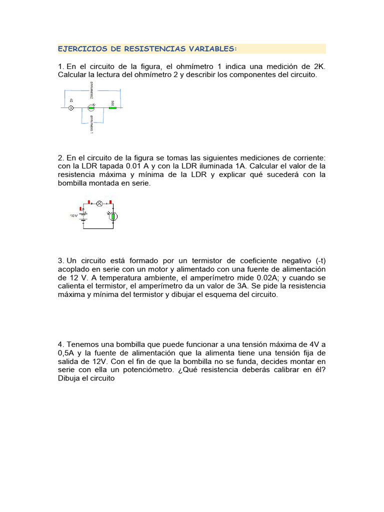 Ejercicios de Resistencias Variables | PDF