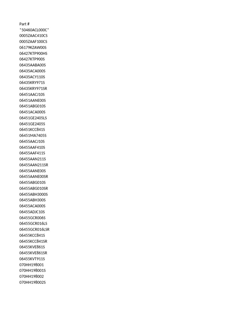 Part Numbers and Specifications List | PDF