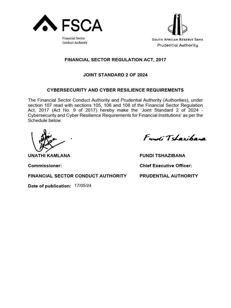 Joint Standard 2 of 2024 Cybersecurity & Cyber Resilience Requirements ...