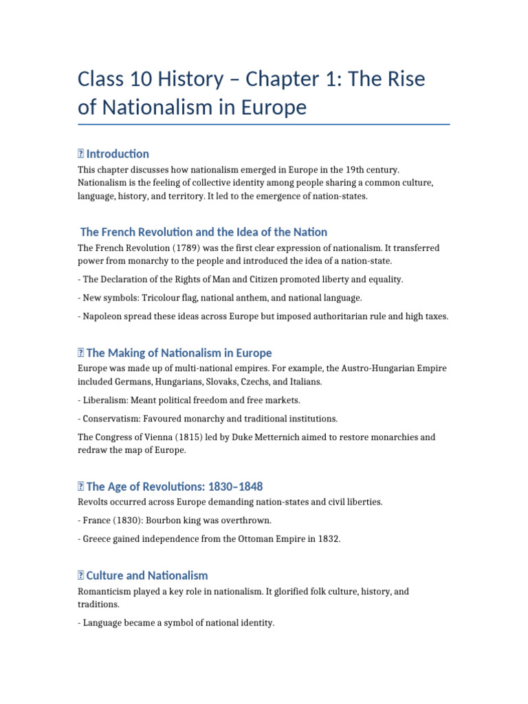 Class 10 History: Nationalism in Europe | PDF | Nationalism | Europe