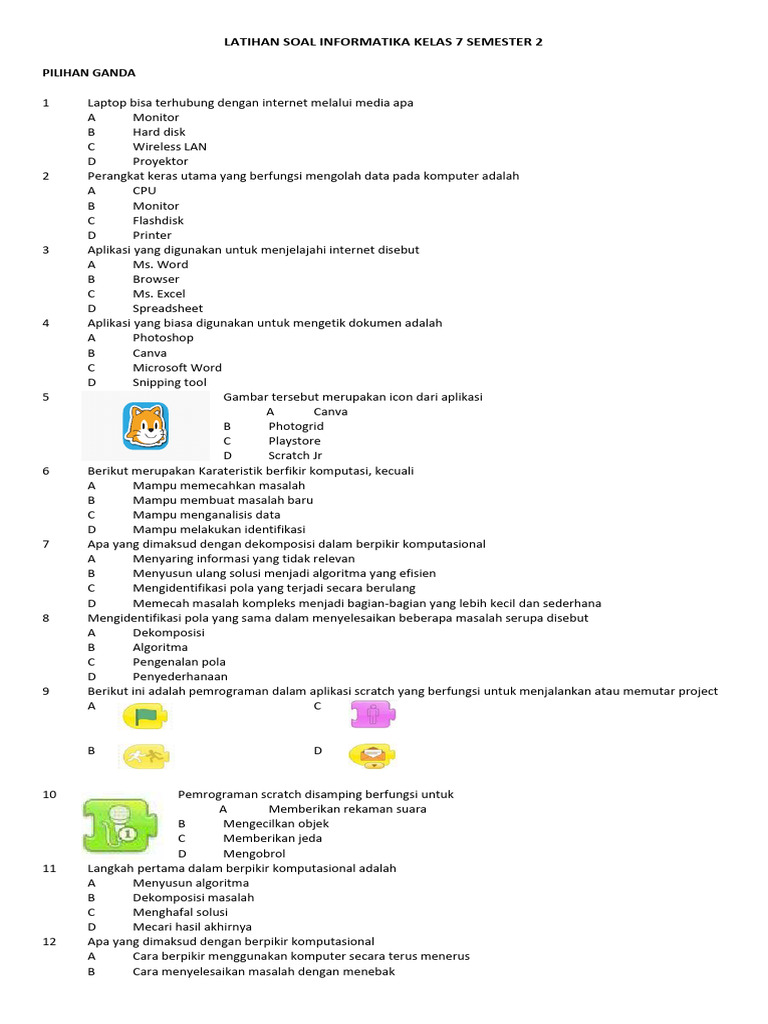 Latihan Soal Informatika Kelas 7 | PDF