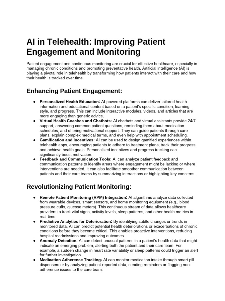 AI in Telehealth_ Improving Patient Engagement and Monitoring | PDF | Monitoring (Medicine ...