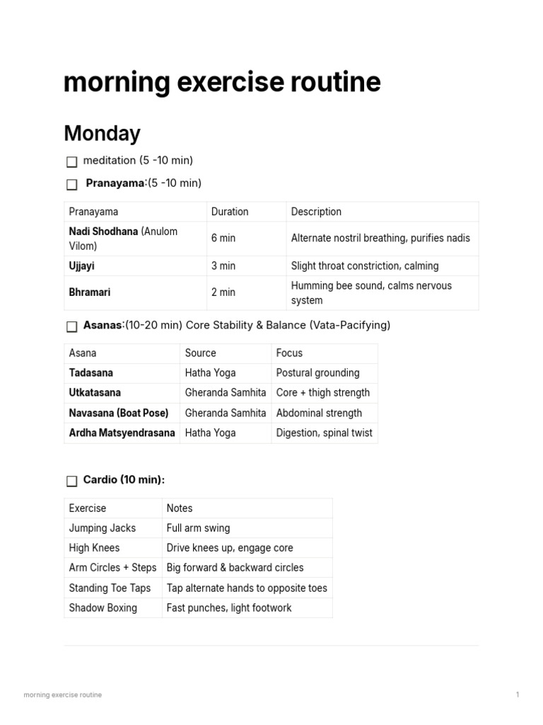 Morning Exercise Routine | PDF | Asana | Hatha Yoga