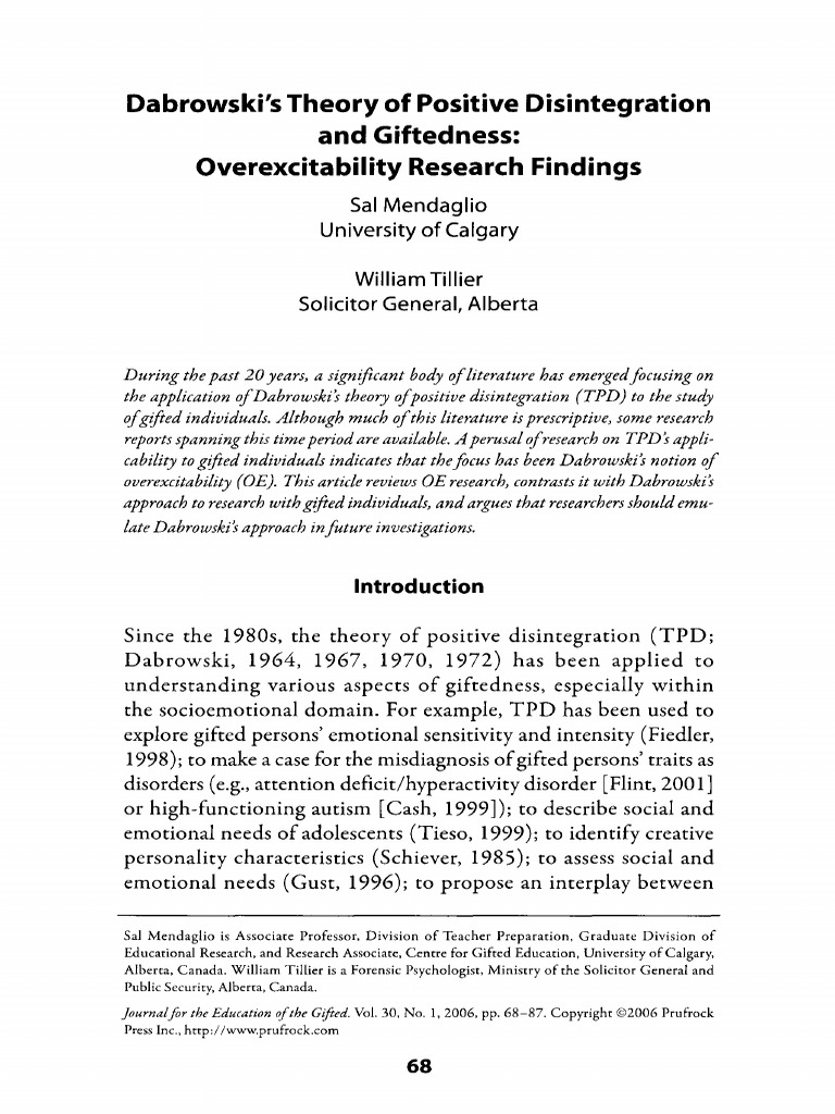 Dabrowski's Theory of Positive Disintegration and Giftedness ...