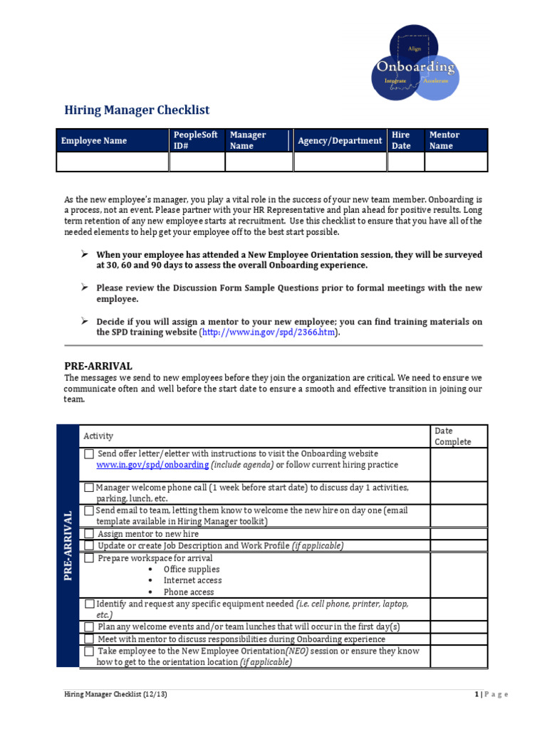 Hiring Manager Checklist | PDF | Goal | Industrial And Organizational ...