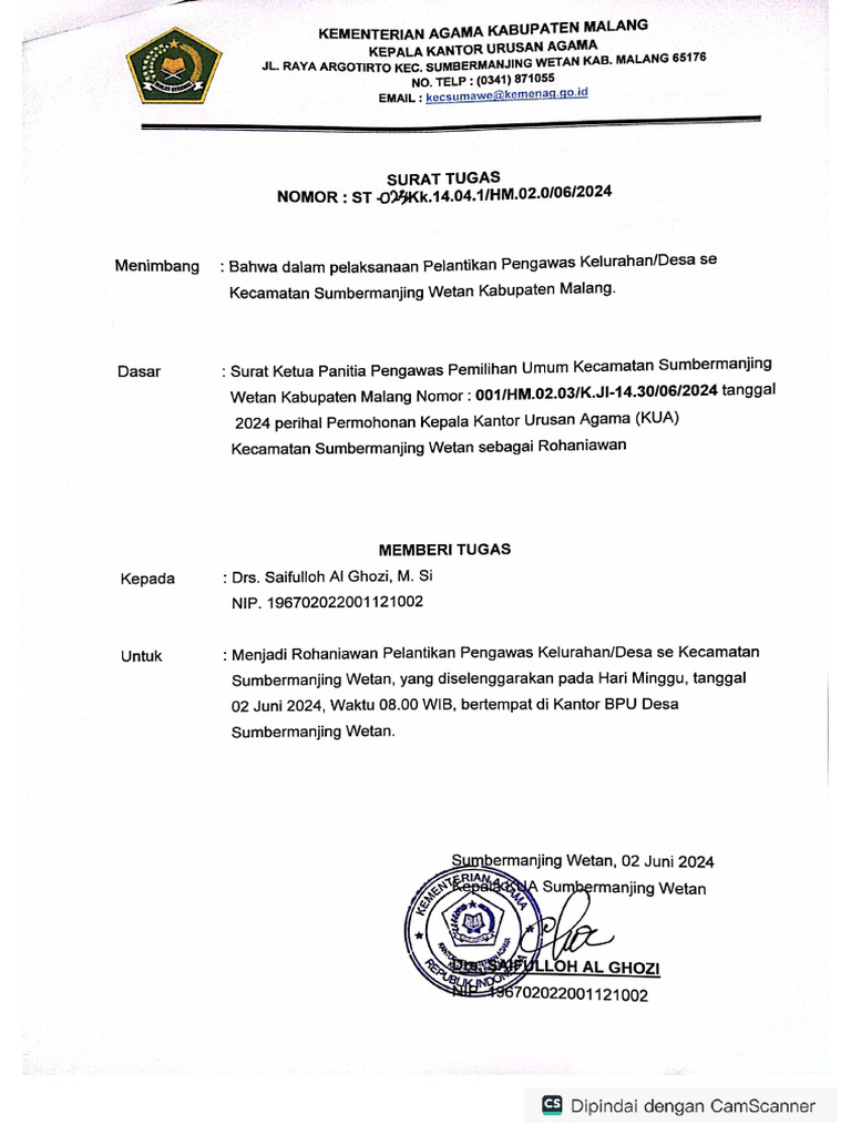 003 - Surat Tugas Rohaniawan | PDF