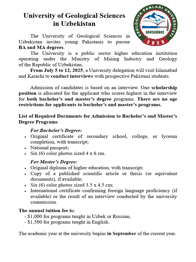 University of Geological Sciences | PDF | Academic Degree | University And College Admission