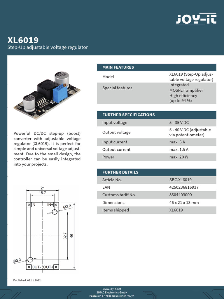 XL6019 Step-Up Voltage Regulator Datasheet | PDF