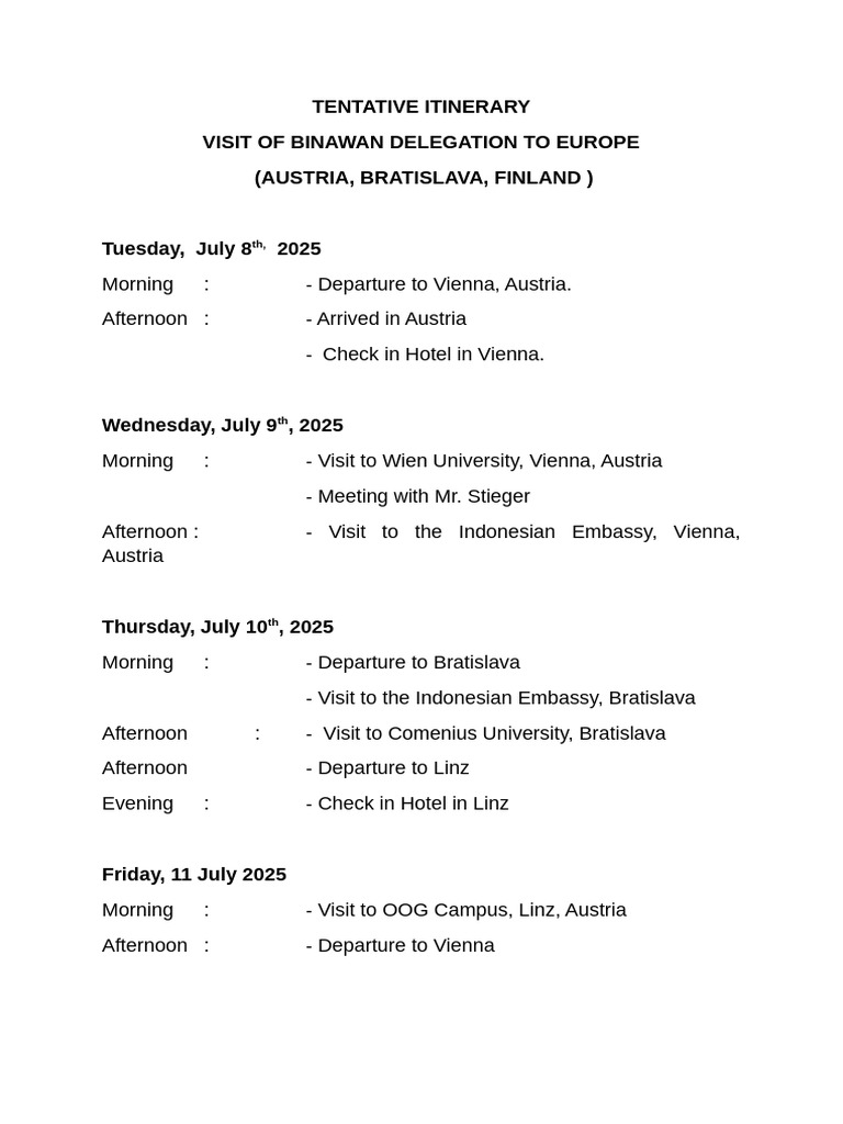 Tentative Itinerary Bu New | PDF