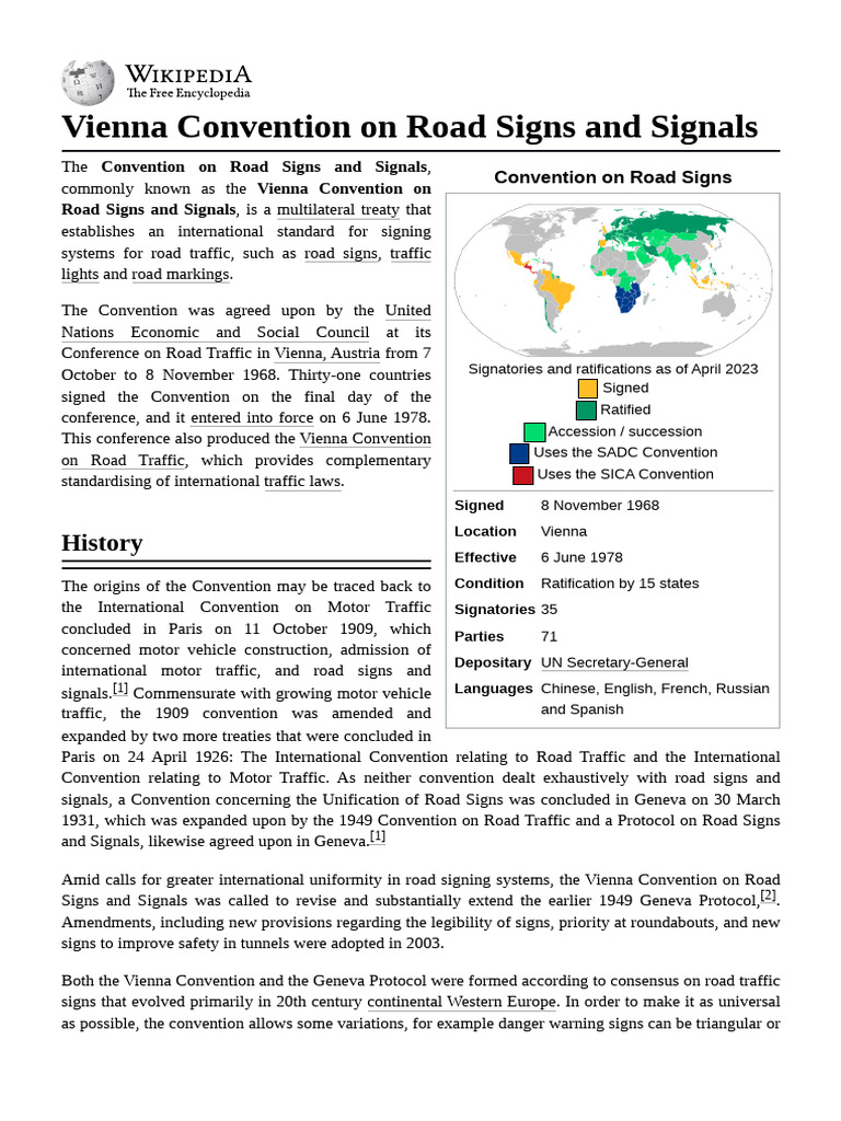 Vienna Convention On Road Signs and Signals | PDF | Road Transport ...