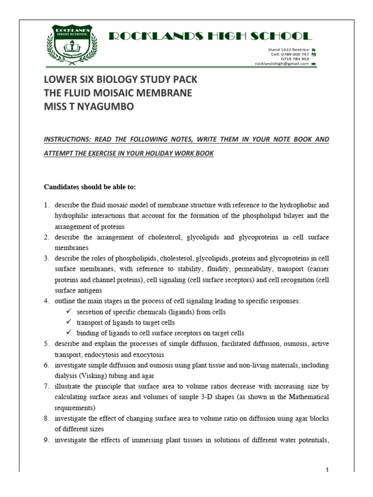 Lower Six Biology Study Pack | PDF | Cell Membrane | Cell Signaling