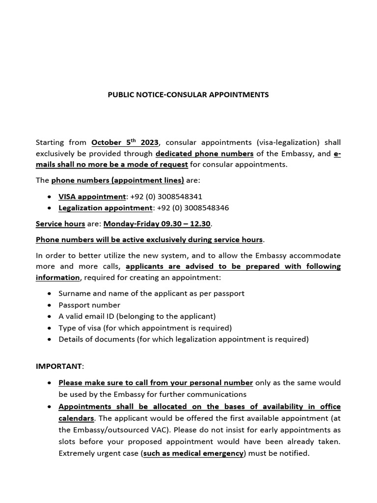 Embassy Appointments | PDF