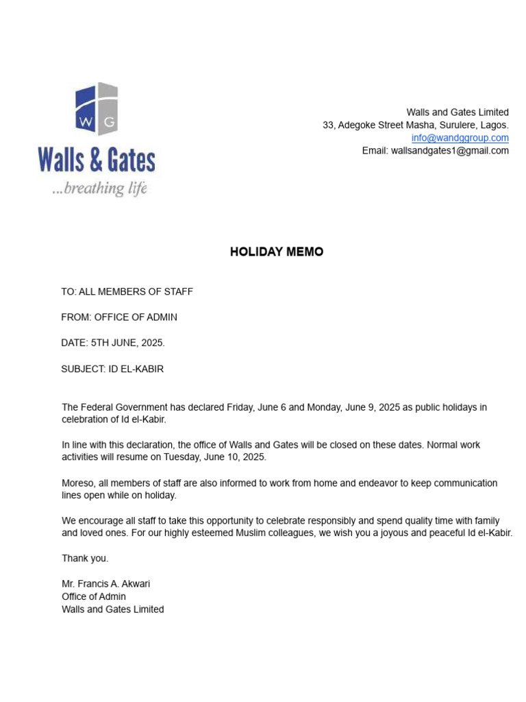 Holiday Memo 4 | PDF
