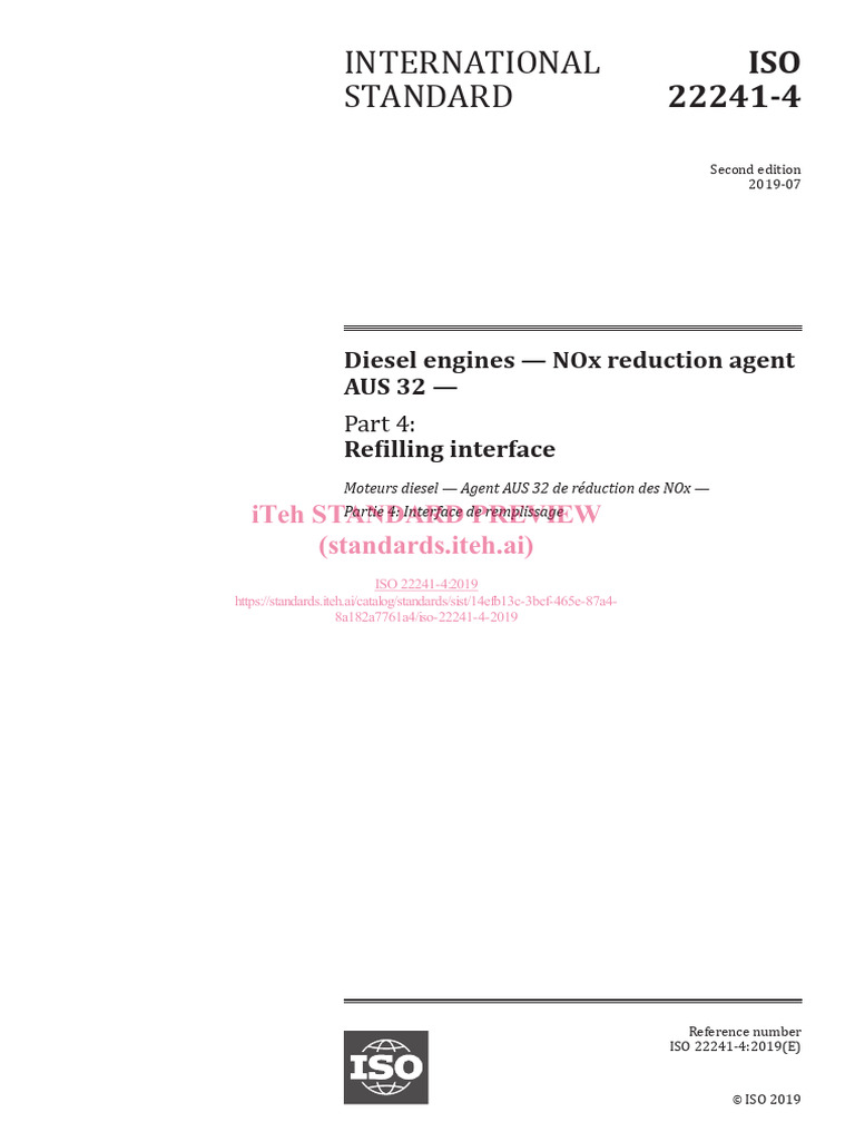 ISO 22241-4: NOx Reduction Refilling Interface | PDF | International ...