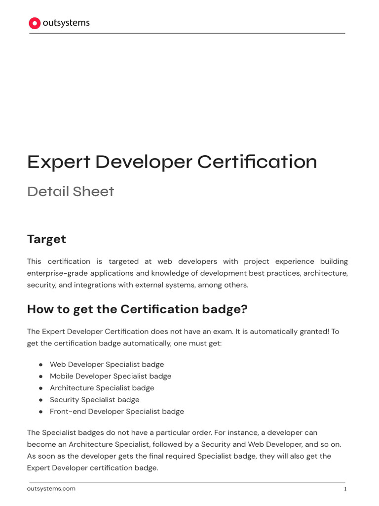 ODC Expert Developer Certification - Detail Sheet - en | PDF