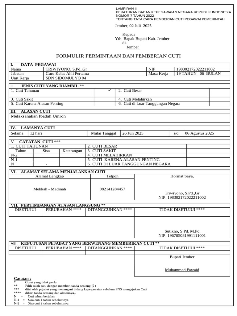 Formulir Pengajuan Cuti BKPSDM | PDF