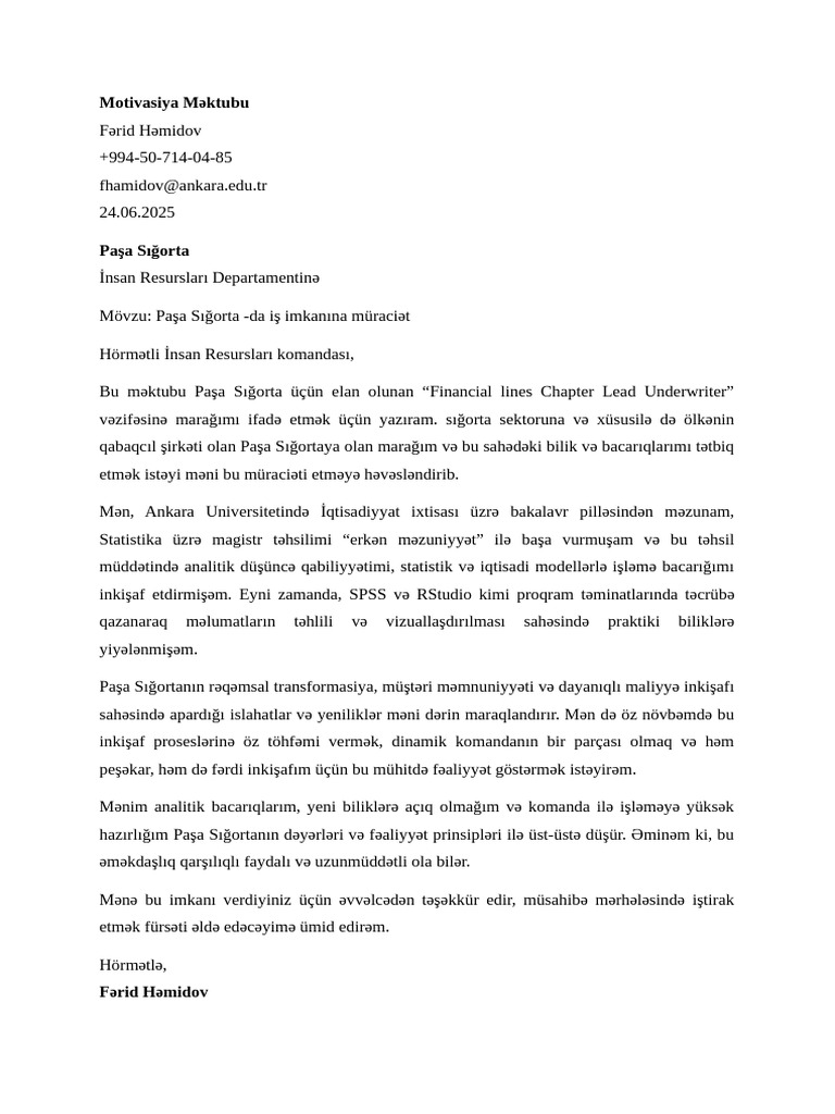 Motivasiya Məktubu | PDF