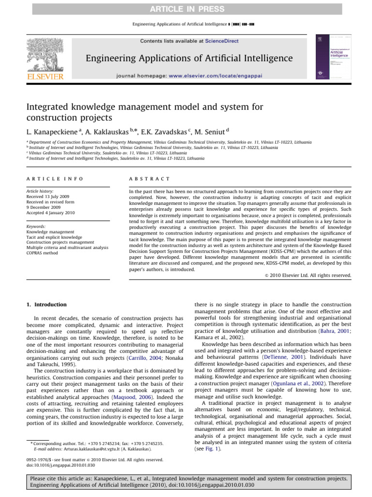 Integrated Knowledge Managementnext Term Model and System For Previous Termconstruction ...