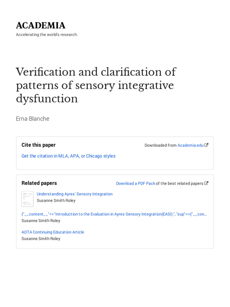 Patterns of Sensory Dysfunction | PDF | Sensory Processing Disorder ...