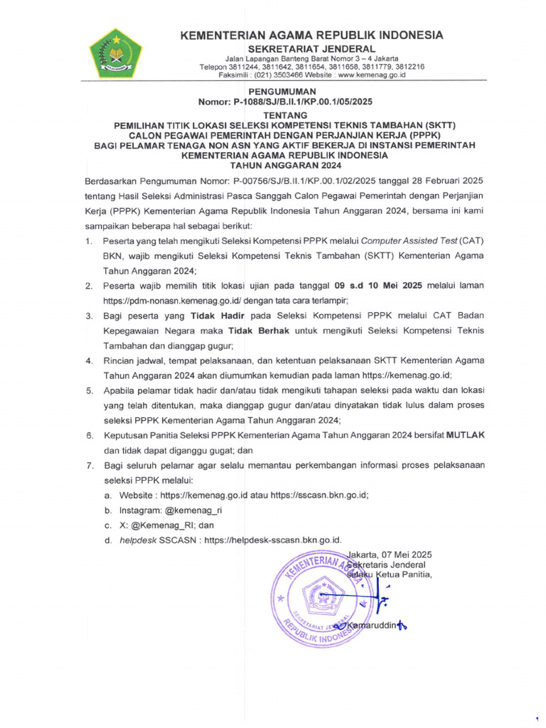 Pengumuman Pemilihan Tilok Sktt Pppk Tahap II | PDF